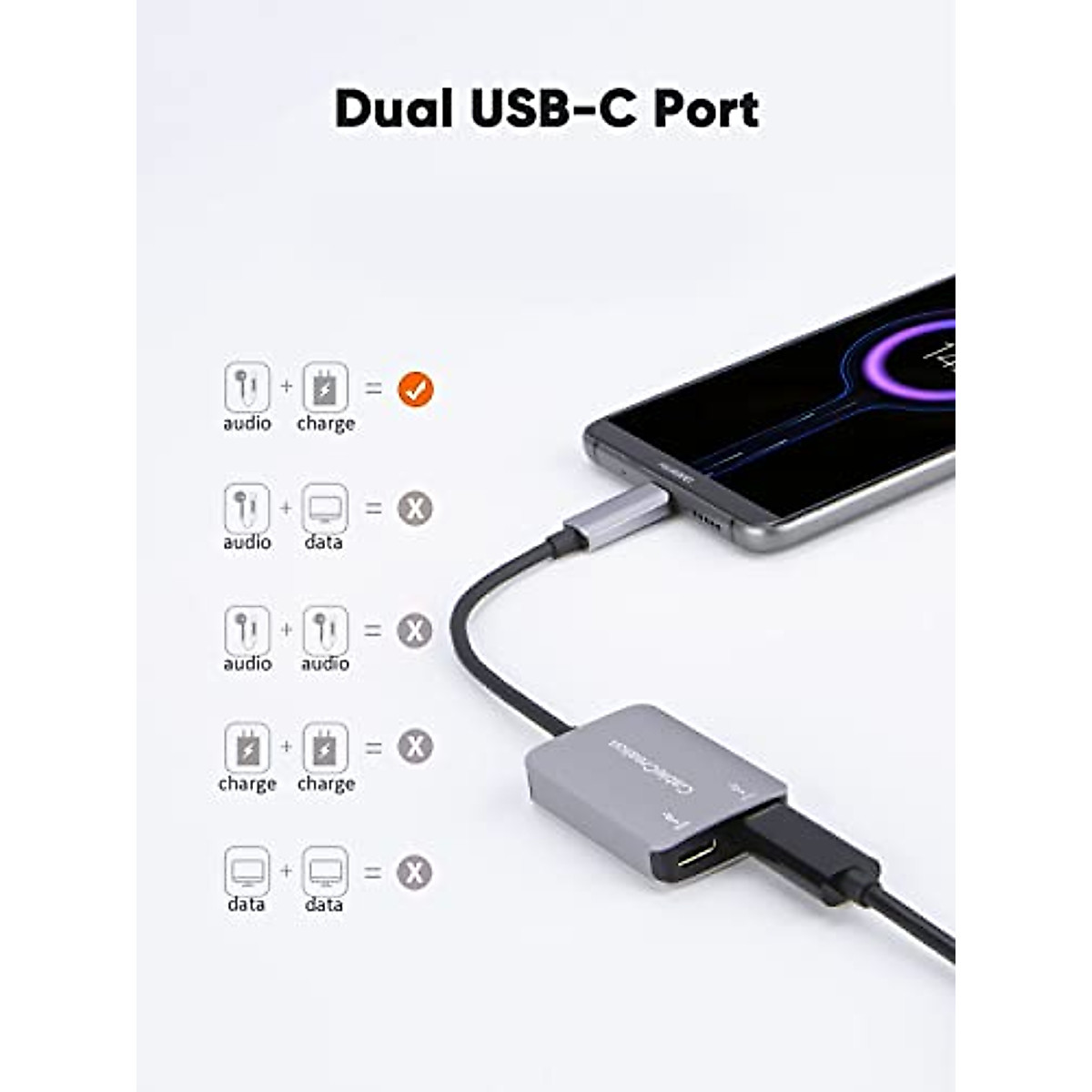 CableCreation USB Type C Splitter, 2-in-1 USB C Audio Adapter and PD Fast Charging, Compatible with iPad Pro, MacBook Air, Galaxy Note 10, S9, S10, S20, S21 Ultra, S22, Pixel 2 3 XL, Aluminum Gray