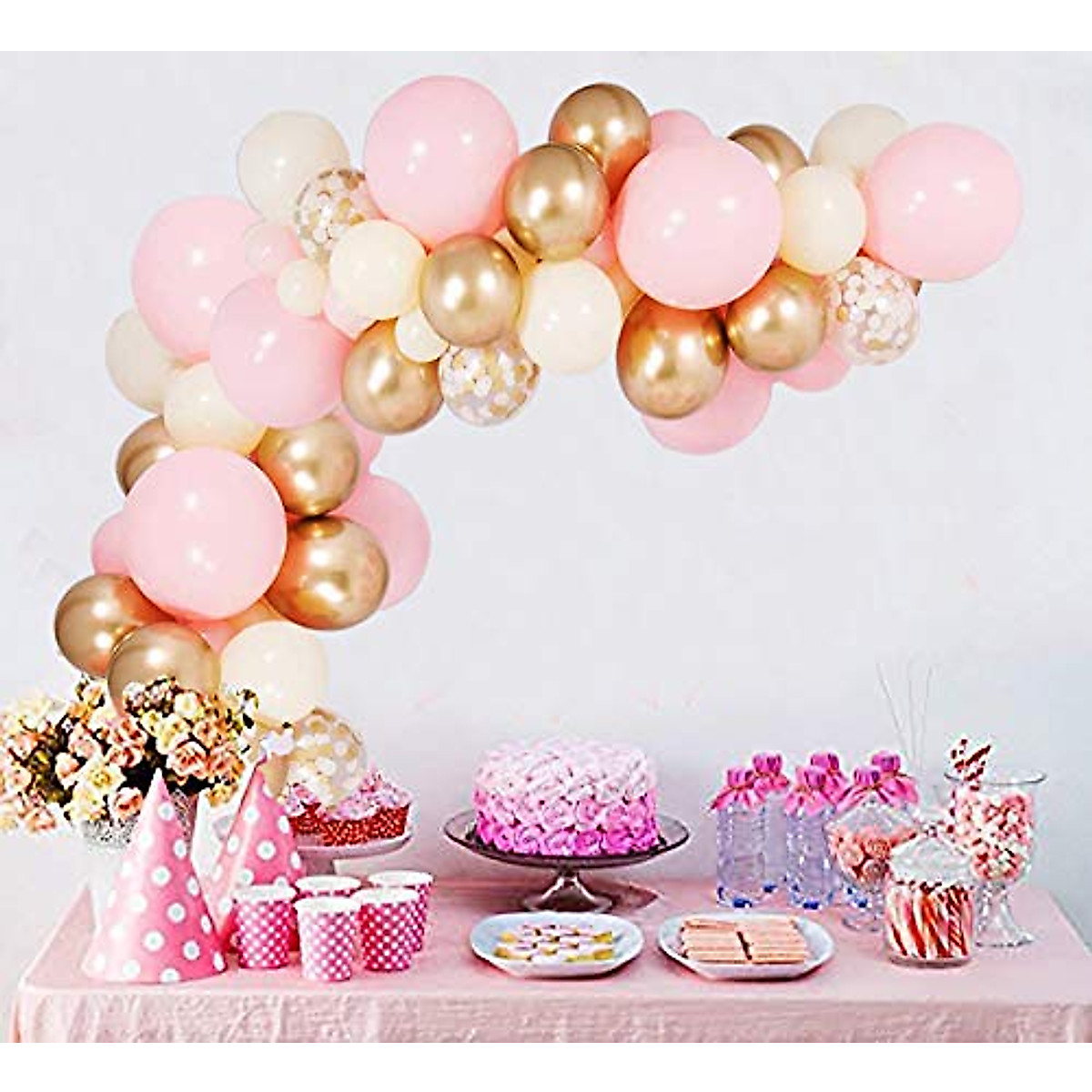 Pink Gold Balloon Garland Kit, Including Chrome Gold, Ivory, Baby Pink & White Gold Confetti Balloons Decorations Backdrop Ideal for Girls Birthday Baby Bridal Shower Party Decorations