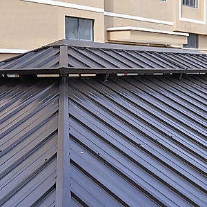 12’x 20’ Heavy Sunshade Large Metal Patio Gazebo Canopy, Permanent Gazebo with Galvanized Steel Double Roof,with Curtains and Netting for Patio, Backyard and Lawn (Wood Grain Coated)