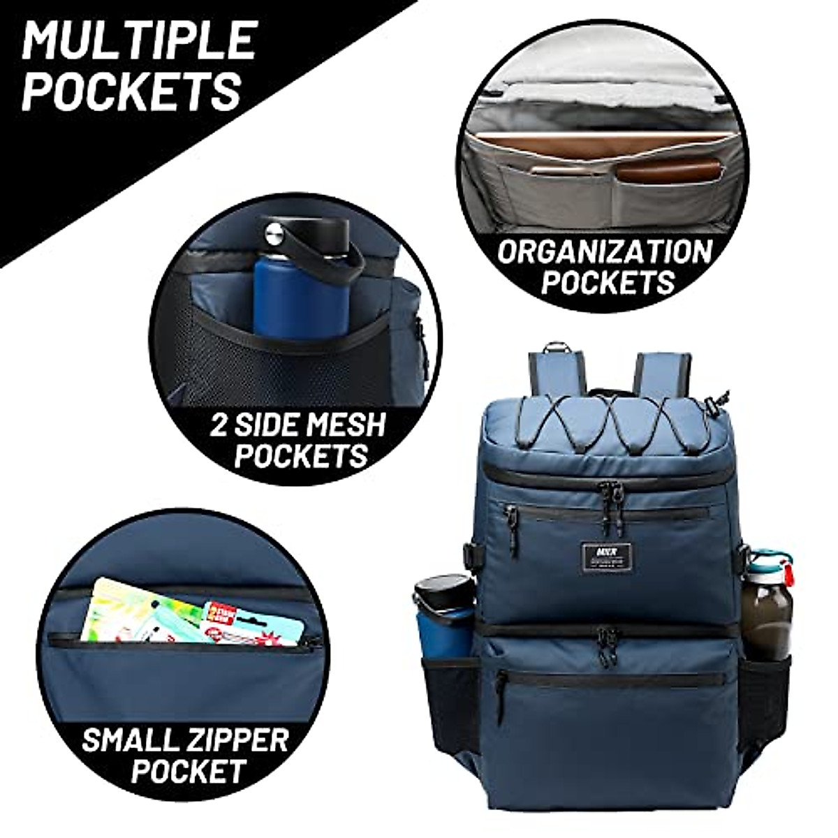 MIER Insulated Cooler Backpack Leakproof 2 Compartment Back Pack Cooler Bag Large Waterproof Lunch Backpack with Coolers for Men Women to Work Beach Picnics Camping Hiking, Double Deck (25 L, Navy)