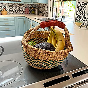 Deluxe Round Colorful African Basket - 10" (small) - by market women in Bolgatanga, Ghana with Africa Heartwood Project - GBSRC (Flat-packed)