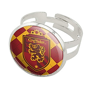 GRAPHICS & MORE Harry Potter Gryffindor Plaid Sigil Silver Plated Adjustable Novelty Ring
