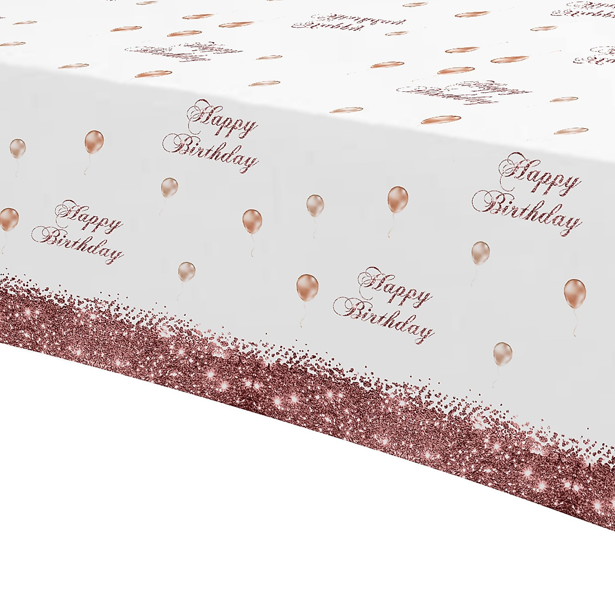 Xigejob Happy Birthday Decorations Tablecloth, Disposable Birthday Party Supplies Table Covers, Rose Gold Table Cloth for Women 30th 40th 50th 60th 70th 80th 90th Birthday | 2 Pack (54in x 108in)