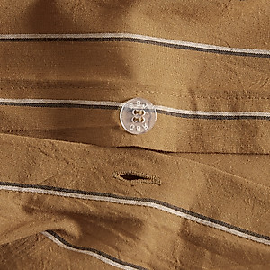 Get Bed Ready Striped Yarn Dyed Washed Cotton Chambray Duvet Quilt Cover Bedding Set, Minimal Geometric Textured Pinstriped Pattern Stonewashed Moss Maple Ocher (Copper, Twin)