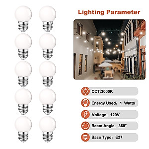 MZyoyo Small LED Night Light Bulb,1W LED Light Bulb,G14 G45 1W E26 E27 Soft White 3000K,Not Dimmable LED Energy Saving Light Bulbs 5 Watt Equivalent,for Halloween Bedroom Holiday Decoration,10 Pack