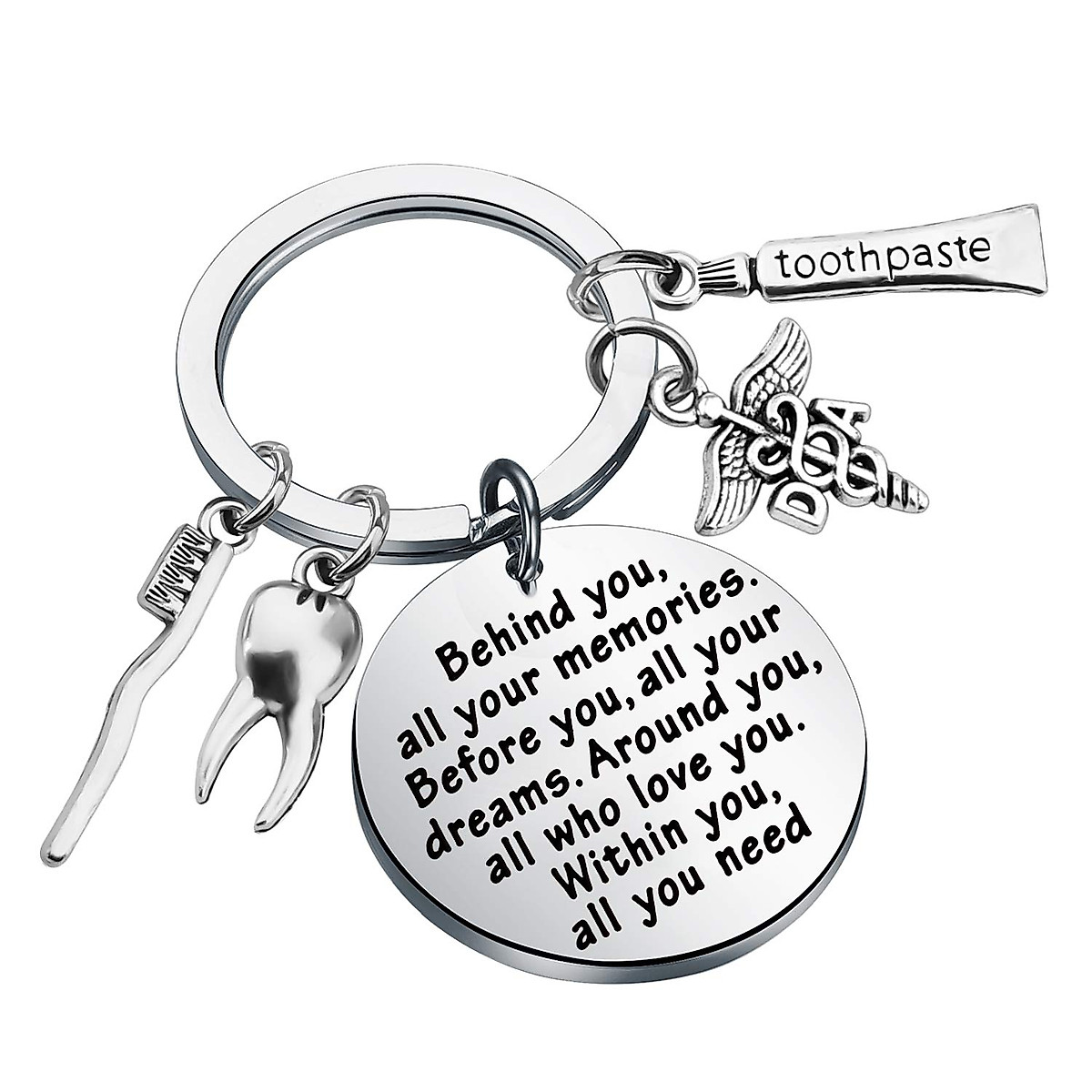 FEELMEM Dental Assistant Keychain Future Dentist Gift DA Graduation Gift Behind You All Memories Before You All Your Dream Inspirational Gift for Her (Assistant Keychain)