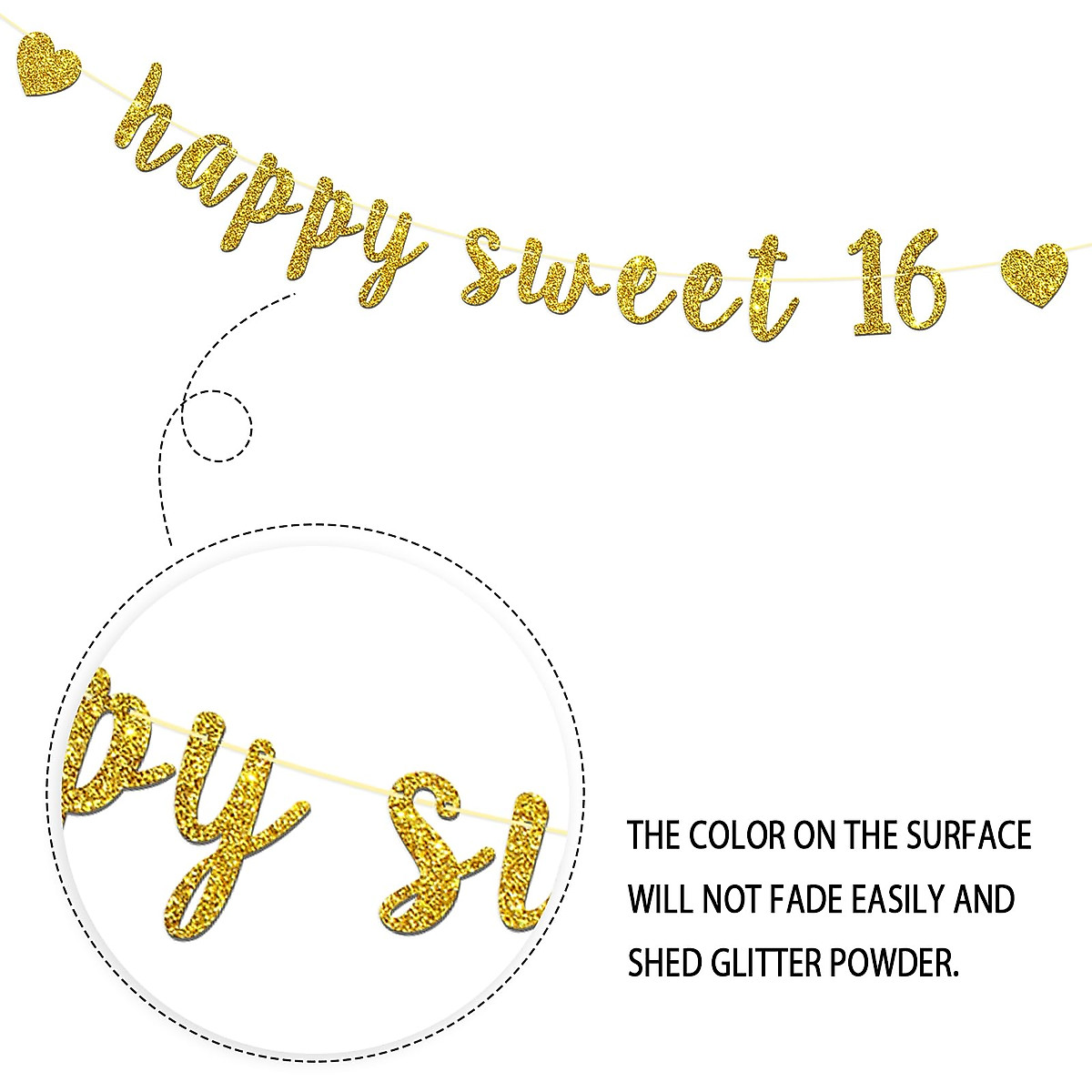 Happy Sweet 16 Banner, 16 and Fabulous, Cheer to 16 Years, Gold Glitter Happy 16th Birthday Party Decorations Supplies