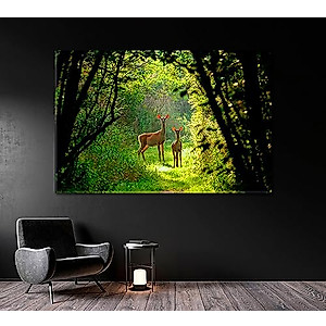 White Tailed Deer with a Fawn in the Forest Canvas Print 1 Panel / 36x24 inches