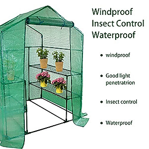 Walk-in Greenhouse Replacement Cover with Roll-Up Zipper Door-56x56x76 Inch PE Plant Gardening Greenhouse Cover for Gardening Plants Cold Frost Protection Wind Rain Proof(Frame Not Include)