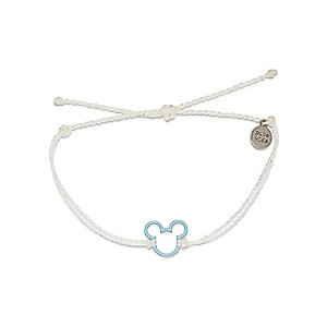 Pura Vida Disney Candy-Coated Blue Mickey Charm Bracelet - Adjustable Band, 100% Waterproof - White