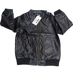 Chinaface Boy's Trendy Stand-Collar PU Leather Spring Moto Jacket Black, 7/8T