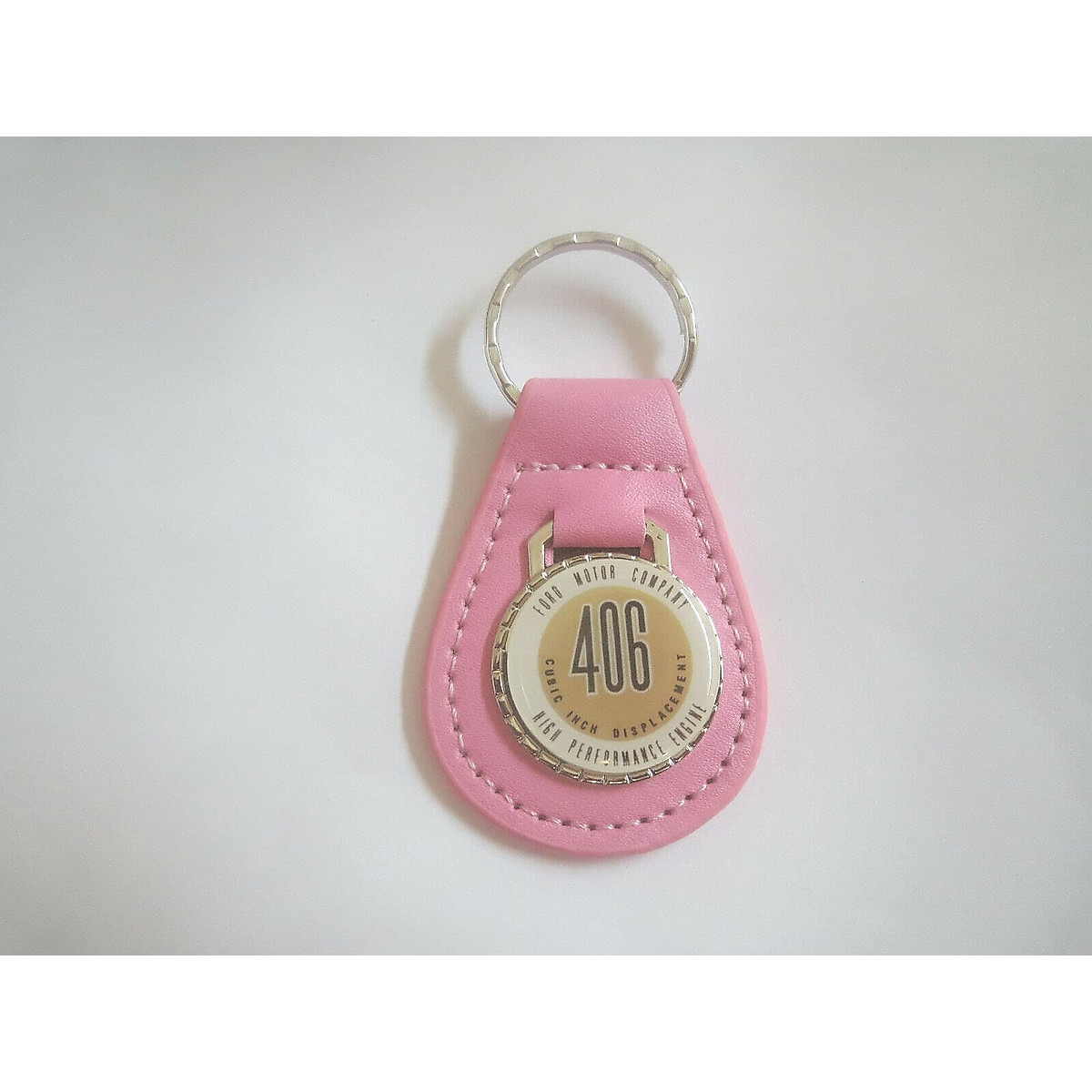 1962 1963 1964 GALAXIE 406 HIGH PERFORMANCE ENGINE LOGO LEATHER KEYCHAIN - PINK