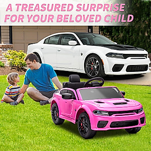 SEGMART 12V Kids Ride on Car Licensed Dodge Charger Electric Car for Kids with Remote Control, 3 Speed Kids Electric Vehicles with Suspension System, LED Light, MP3 & Bluetooth (Pink)