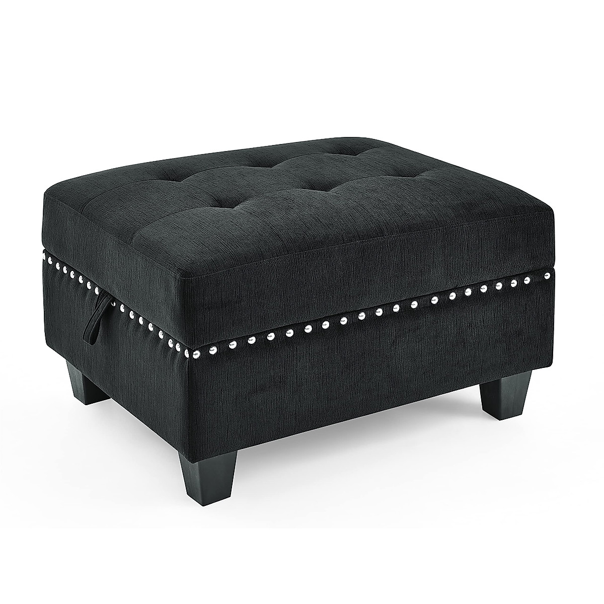 DEINPPA U Shape Modular Couch with Storage, Velvet Sectional Sofa Set with Nailhead Trim, Convertible Sectional Sofa Couch, Modern Chic Living Room Furniture-Black