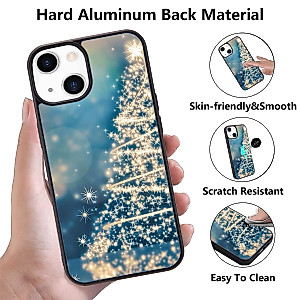 JOYLAND Christmas New Year Phone Case for iPhone 14 Pro,Christmas Tree Girly Protective Case Black Soft Silicone&Aluminum Hard Back Scratch Resistant Shockproof Cover for iPhone 14 Pro