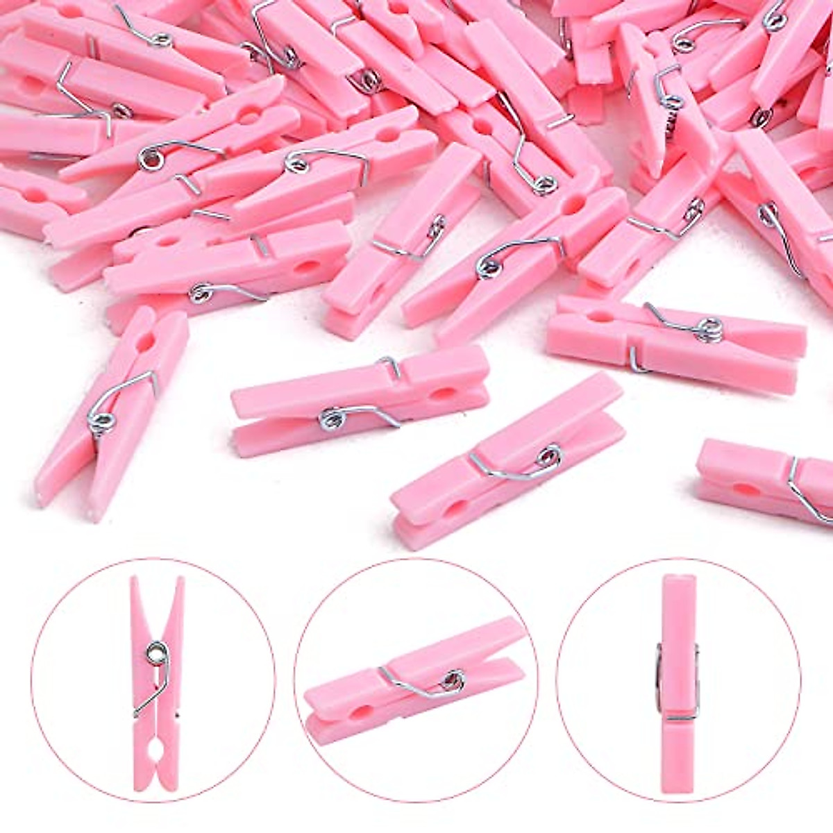 100 Piece Pink Plastic Photo Clips Small Laundry Clothespins Clips Decorative Craft Paper Clips for String Fairy Lights Picture Home Office Decor, 34 x 5 x 8.5 mm