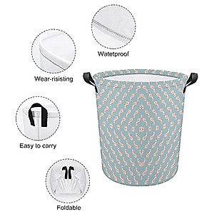 Repeating Penis Pattern Laundry Hamper Round Canvas Fabric Baskets with Handles Waterproof Collapsible Washing Bin Clothes Bag