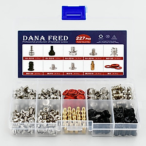 227pcs Personal Computer Screws PC Standoff M3 M5 M6 Phillips Head Assortment Kit for Hard Drive Computer Case Motherboard Fan Power Graphics