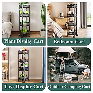 Collapsible Rolling Cart, 4-Tier Metal Storage Utility Cart for Kitchen Home Office Outdoor, Black