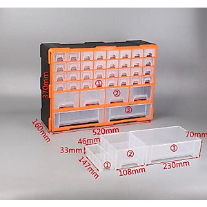 Tools, Hardware, Crafts Storage Organizer, 32 Small/4 Medium/2 Large Plastic Drawer Cabinets with Precut Labels, 20.47-Inch D x 6.3" Inch W x 14.57 Inch H, Orange