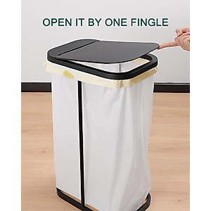 FURKIT Trash Bag Holder, 13 Gallon Durable Metal Waste Bin, Portable Indoor Outdoor Trash Can Stand for Kitchen, Camping, Picnic (Black)