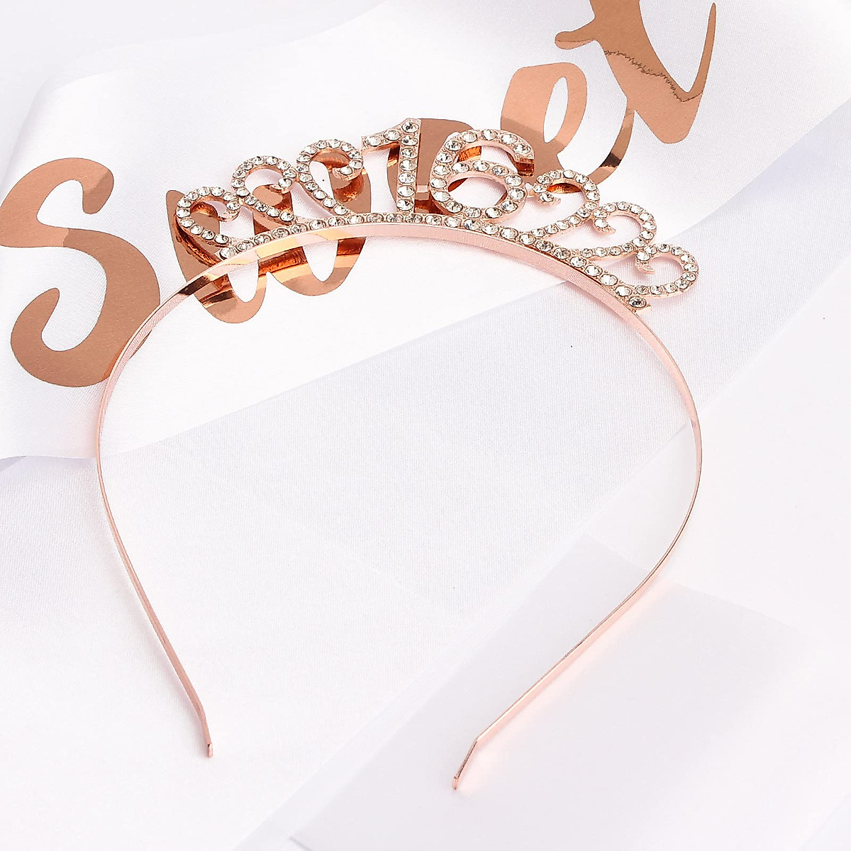 CIEHER Birthday Sash and Crown for Girls,Sweet 16 Sash & Rhinestone Tiara Set,Birthday Gifts for Girls,Tiara Girl Hair Accessories,Party Supplies Favors Decorations