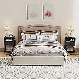 LDTTCUK Nightstand with Charging Station, Modern End Table with Drawer, Bedside Table with Open Storage for Bedroom,Black