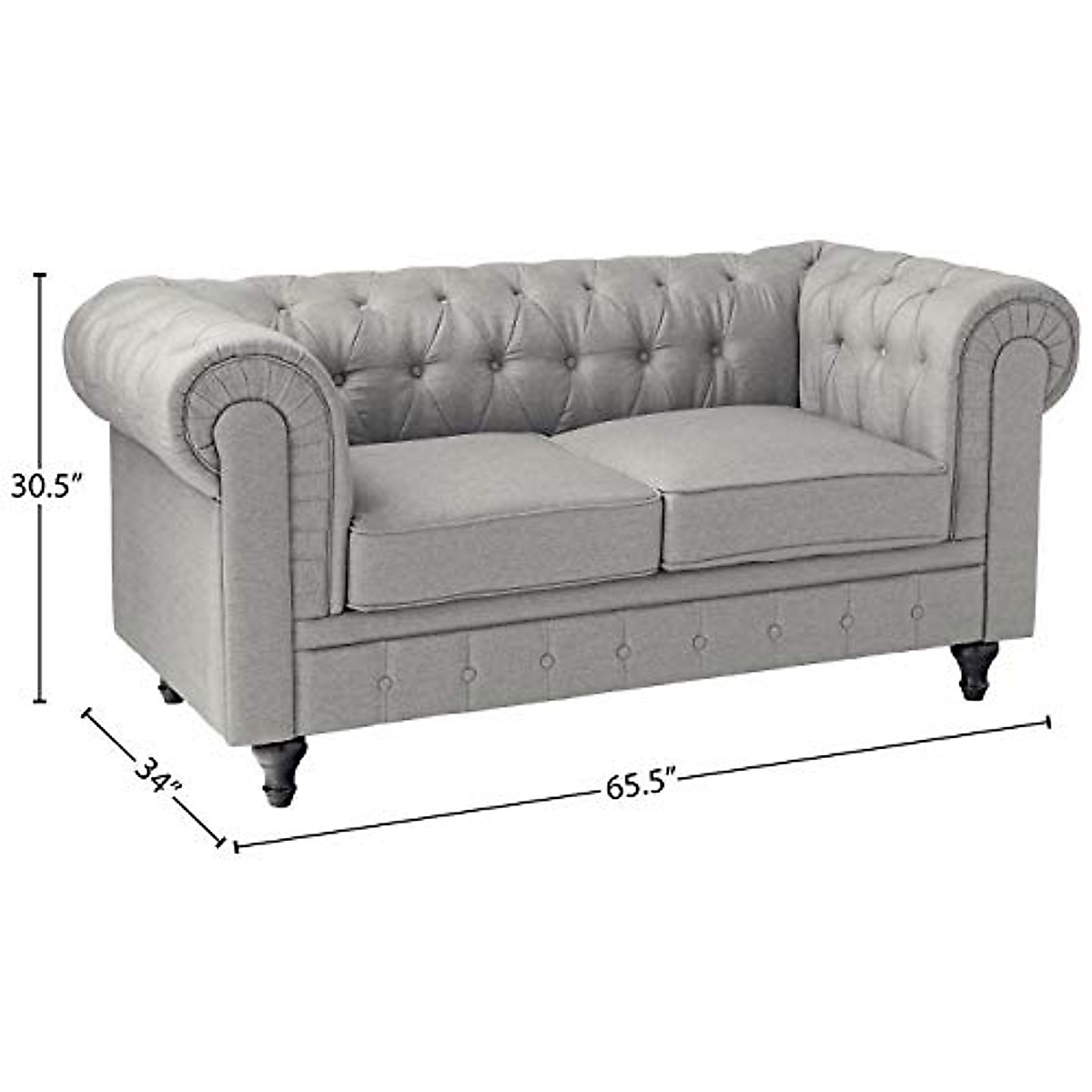 Container Furniture Direct Grace Collection Chesterfield Button Tufted Bonded Leather Living Room Loveseat, Grey