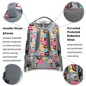 Tilami Rolling Backpack 19 inch with Lunch Bag Wheeled Laptop Backpack, Doughnut