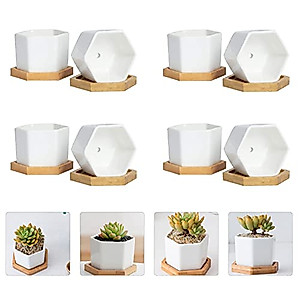 Yardwe 4 Sets Succulents Table Hexagon Plant Containers with Arrangement Balcony Ceramic Center Planter Saucer Pot Desktop Gardening Bonsai Bamboo Pots Decorative Decoration Hole Tray