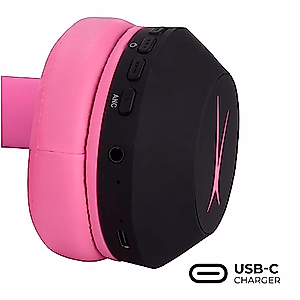 Altec Lansing Kid Safe Noise Cancelling Wireless Headphones 15H Battery, 85dB Volume Limit, Foldable Design Powerful Sound, Active Noise Cancellation Perfect for Kids Ages 7+ (Blackout Pop Pink)