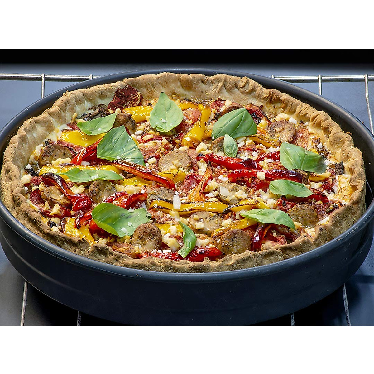 LloydPans Kitchenware 14" Perforated Hard-Anodized Deep dish Pizza Pan Made in USA