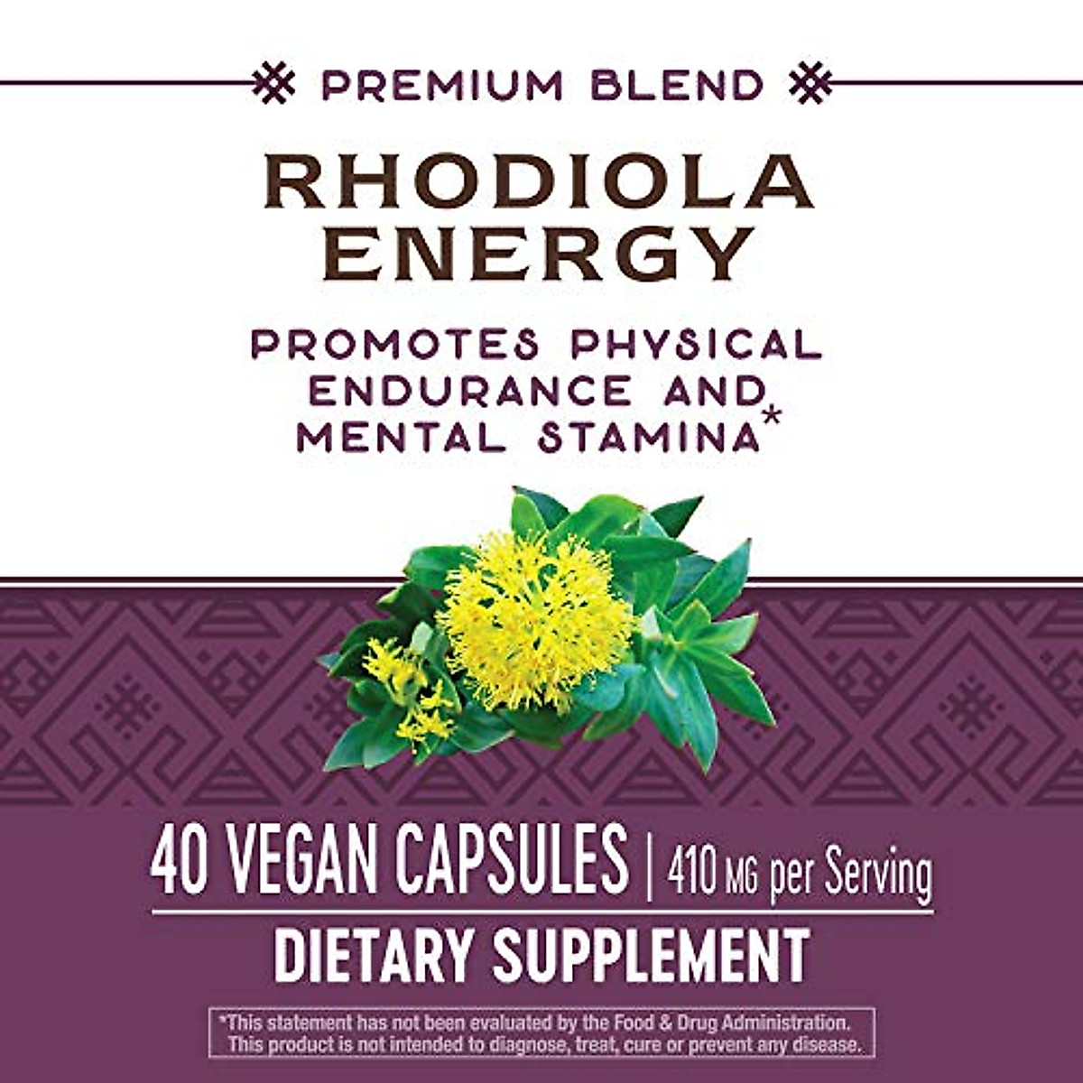 Nature's Way Premium Extract Rhodiola Energy Standardized 3% Rosavins / 1% Salidroside, 40 VCaps