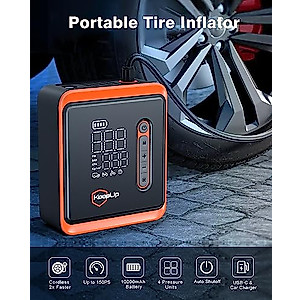 Tire Inflator Portable Air Compressor - KEEPUP 150 PSI Cordless Air Pump with 10000mAh Rechargeable Battery for Car Tires Ebike Motorcycles Bicycles Balls