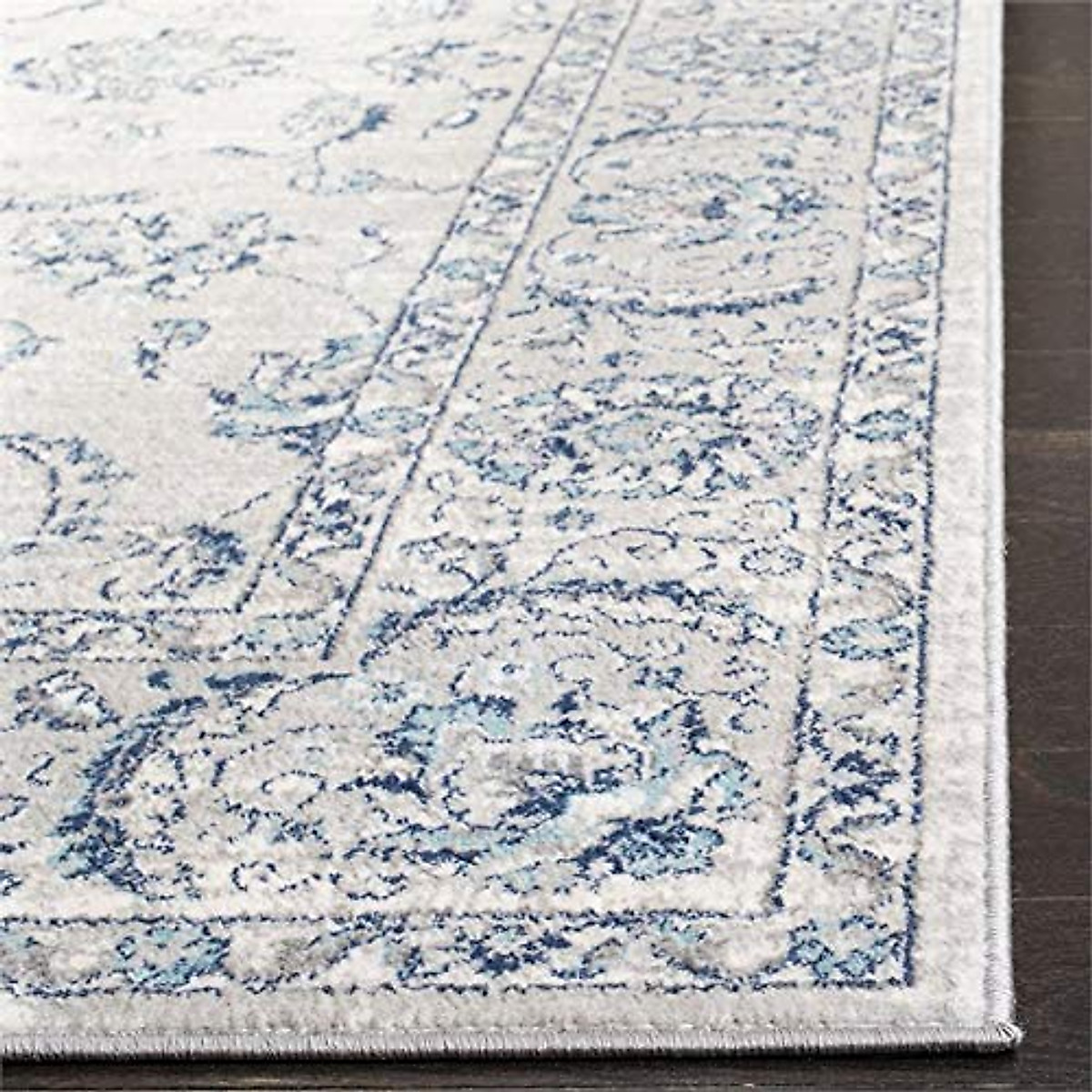 SAFAVIEH Brentwood Collection 9' x 12' Light Grey/Blue BNT854G Oriental Floral Scroll Non-Shedding Living Room Bedroom Dining Home Office Area Rug