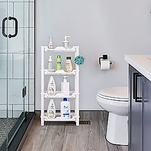 ELYKEN 4 Tier Shower Caddy Organizer Shelf Standing, 15.8 x 8.1 x 31.5 Inches, Rustproof, Plastic Floor Storage Rack for Bathroom, Countertop, Shower pan, Narrow Place, White