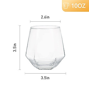 [6-Pack,10 Oz] Design·Master- Diamond Wine Glasses, Stemless Wine Glasses, Diamond Whiskey Glasses, Drinking Glasses, Ideal for Red and White Wine,Kitchen Glassware, Wedding and Party Gifts