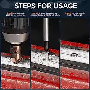 Countersink Drill Bit Set, M35 Cobalt HSS Countersink Drill Bits 6 Pieces 1/4 Inch Quick Change Hex Shank for Metal, Wood, Stainless Steel, Carbon Steel