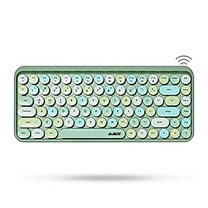Wireless Bluetooth Keyboard, Mini Portable 84-Key Typewriter Retro Round Keycaps Keyboard,Compatible with Android, Windows, PC, Tablet-Dark, Perfer for Home and Office Keyboards(Green-Colorful)