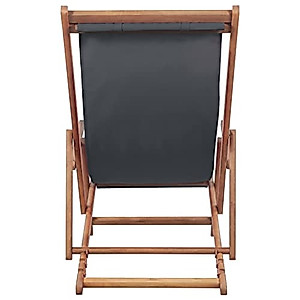 vidaXL Beach Sling Patio Chair, Outdoor Folding Deck Chair with Solid Wooden Frame, Patio Lounge Chair for Balcony, Fabric and Wooden Frame Gray