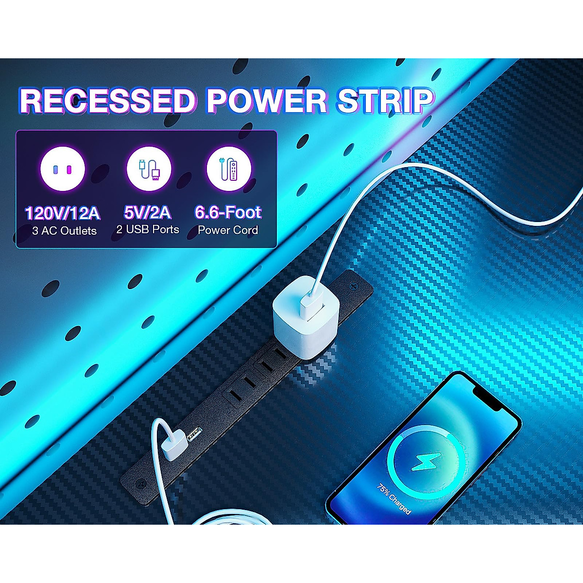 ODK L Shaped Gaming Desk with Power Outlets, 51 Inch Computer Desk with Monitor Stand, PC Gaming Desk, Corner Desk Table for Home Office Sturdy Writing Workstation, Carbon Fiber Surface, Black