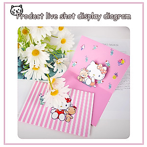 GLALY Cute Birthday Card - Funny Cat Birthday Card Pink 3D Cartoon Cat Greeting Cards for Kids Girls Birthday Gifts