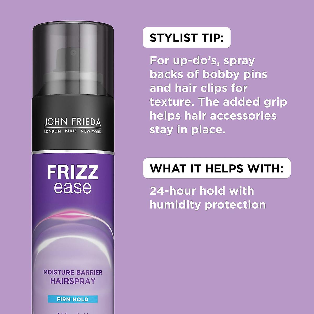 John Frieda Frizz Ease Moisture Barrier Hairspray, Firm Hold Hairspray, Seals Out Moisture, Blocks Frizz, Protects Against Heat, and Keeps Hair Straight with Long-Lasting Hold, 12 Oz, Pack of 2