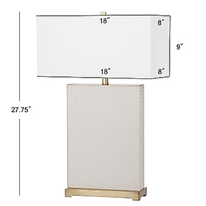 SAFAVIEH Lighting Collection Joyce Modern Art Deco Cream Faux Woven Leather Rectangle Shade 28-inch Bedroom Living Room Home Office Desk Nightstand Table Lamp Set of 2 (LED Bulbs Included)