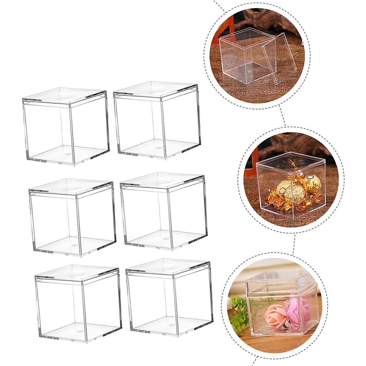 GLEAVI Clear Square Cube 60 Pcs Packing Box Candy Containers Party Candy Bag Party Gift Candy Cake Gift Container Candy Packaging Case Party Candy Storage Cases Seal Specimen Acrylic