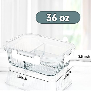 KOMUEE Glass Meal Prep Containers 3 Compartment with lids, 5 Pack 36 oz, Airtight Food Storage Glass Lunch Bento Box, Dishwasher and Microwave Safe,White