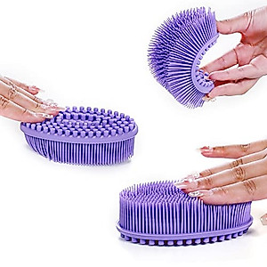 Silicone Body Scrubber Loofah - Set of 3 Soft Exfoliating Body Bath Shower Scrubber Loofah Brush for Sensitive Kids Women Men All Kinds of Skin(Purple/Green/Pink)