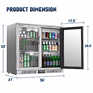 Coolski Back Bar Cooler Counter Height Beverage Refrigerator with 2 Glass Doors, Commercial Undercounter Display Fridge for Beer Soda Wine, 7.4 Cu.Ft. Capacity/LED Lighting/ETL NSF Approved