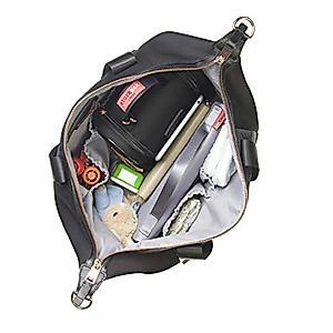 Stevie Luxe Scuba Black Modern Style Baby Diaper Bag by Storksak | Water-Resistant, Large Capacity Multi-Functional Bag with Smooth Leather Trim and Rose Gold Hardware | Shoulder and Stroller Straps