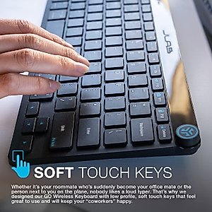 JLab Go Wireless Keyboard, Black, Connect Via Bluetooth or USB Wireless Dongle, Multi-Device Ultra-Compact for a Minimalist or Portable Set-Up (1 Pack)
